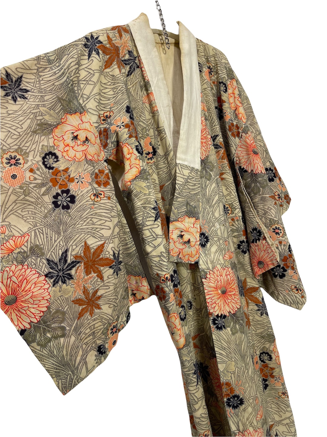 Made in Japan Vintage Old Wool Juban Cotton Lining Showa Asian Florals ...