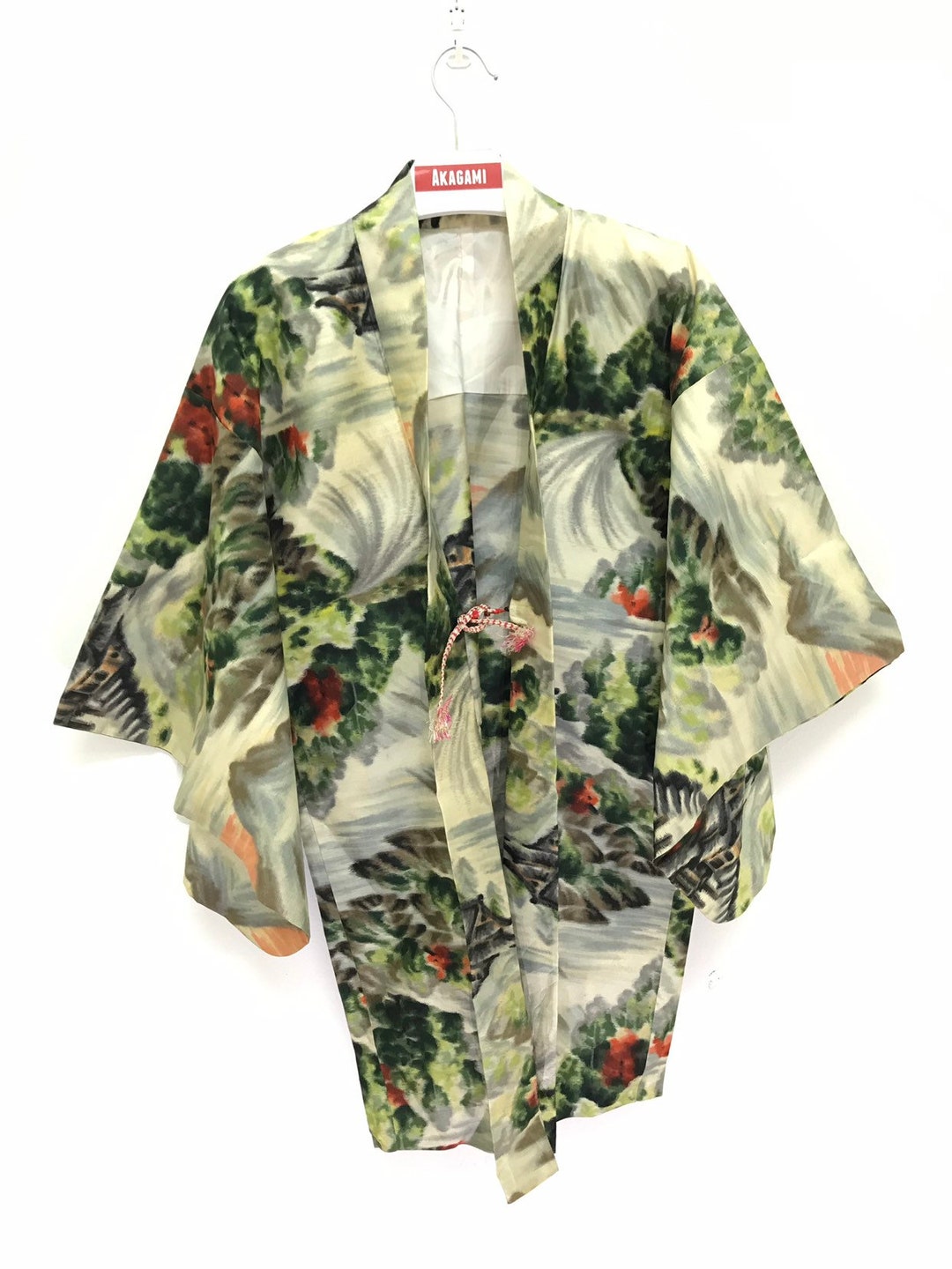 Made in Japan Vintage Haori Cotton Light Jacket Fullprinted Village ...