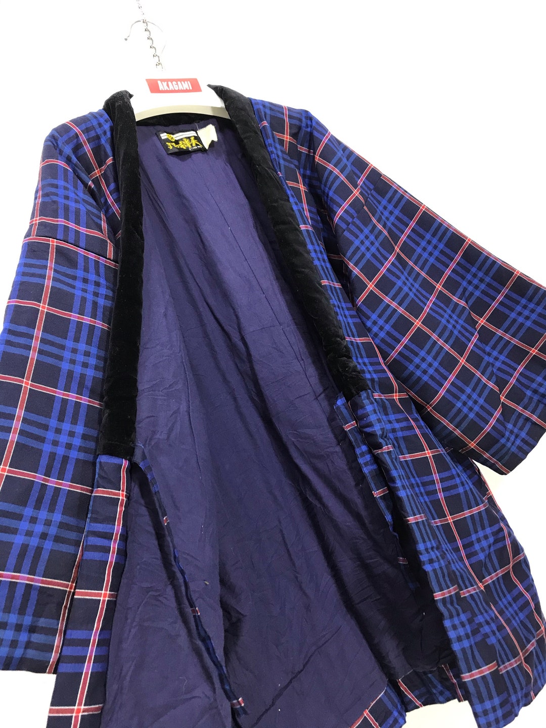 Made in Japan Vintage Hanten Jacket Padding Wadded Blue Check Plaid ...