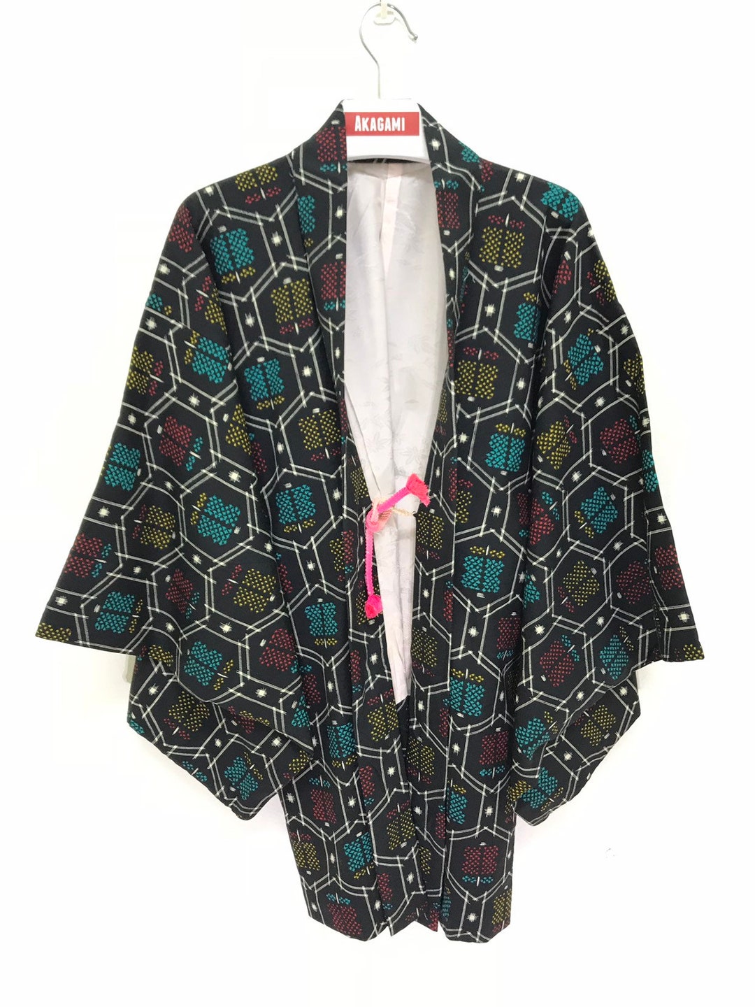 Made in Japan Vintage Haori Silk Light Jacket Fullprinted Geometric ...