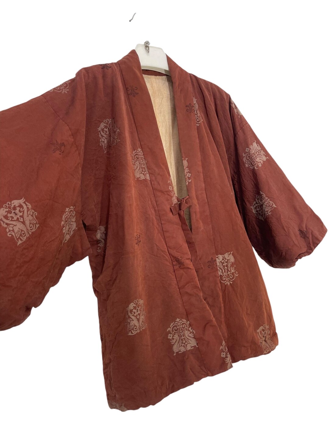 Vintage Hanten Jacket Padding Wadded Japanese Pattern Ties Kimono Robe ...