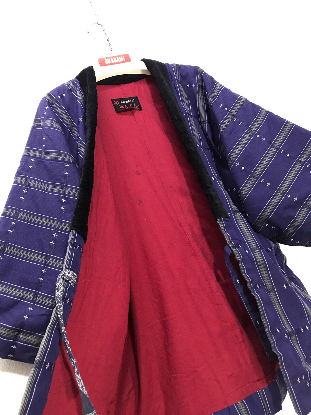 Made in Japan Vintage Hanten Jacket Padding Wadded Striped Kasuri ...