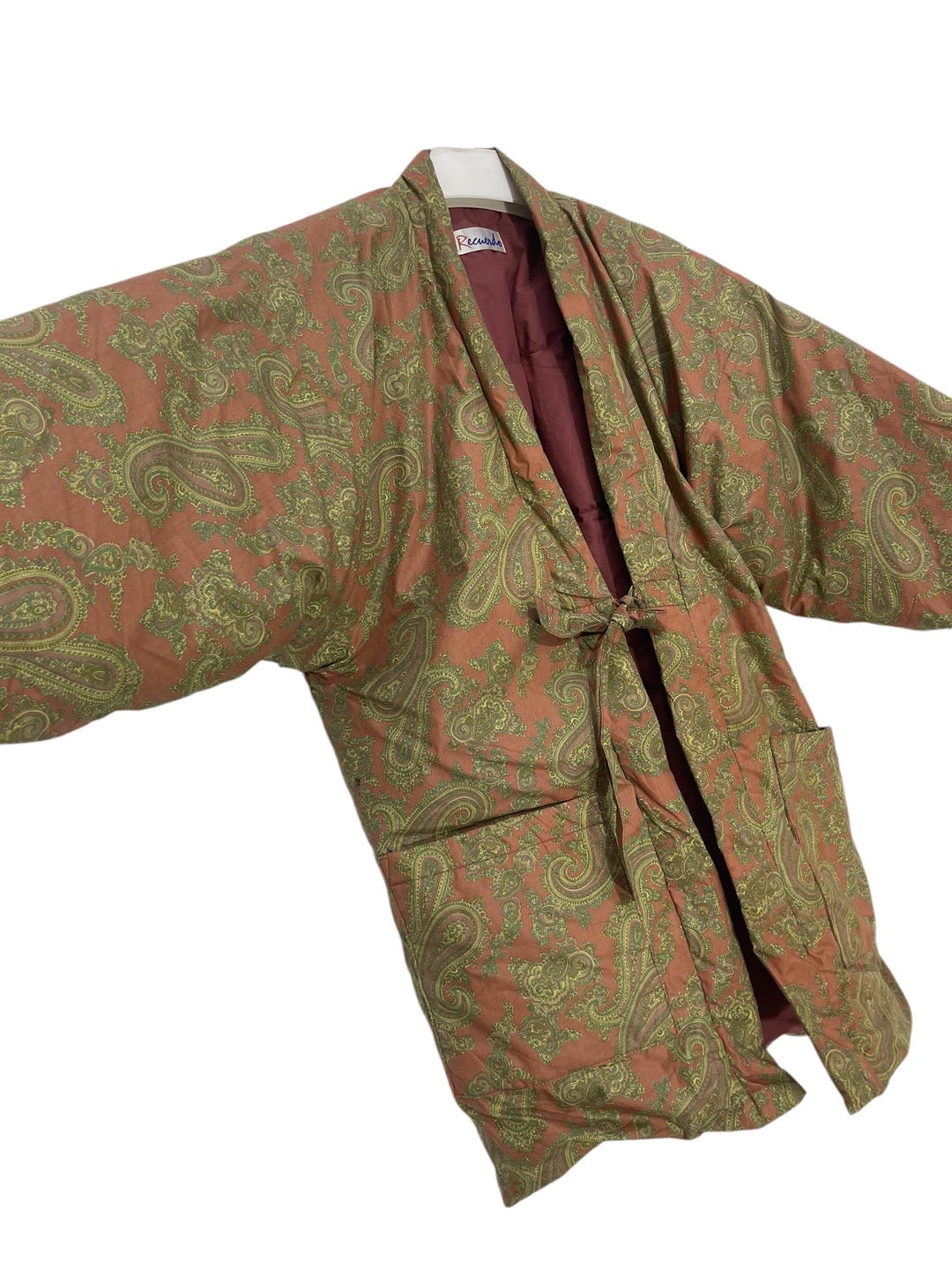 Vintage Hanten Down Jacket Puffer Paisley Pattern Kimono Robe Handmade ...