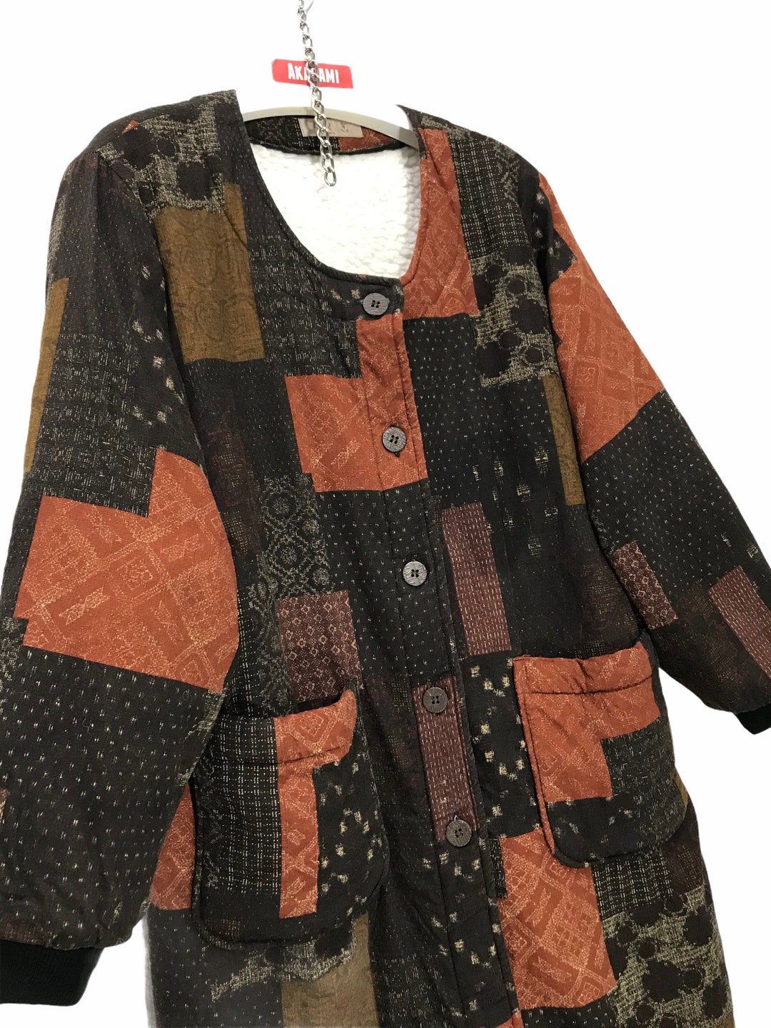 Made in Japan Vintage Full Sherpa Long Jacket Patchwork Printed ...