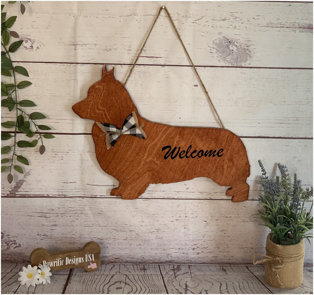 Pembroke Welsh Corgi Wood Door Hanger, Wall Art Hanging Welcome Sign ...