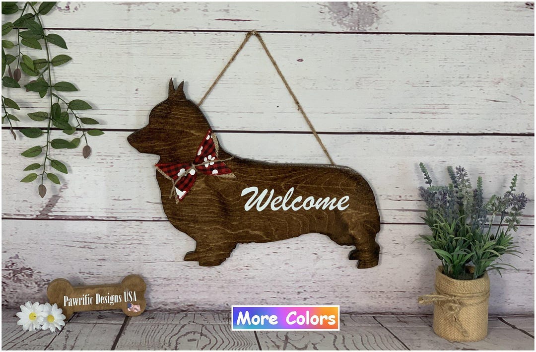 Pembroke Welsh Corgi Wood Door Welcome Sign, Home Decor Wall Art ...