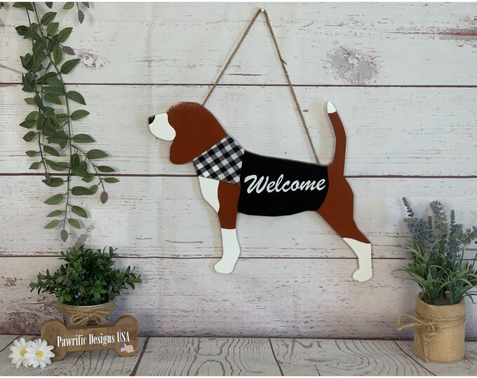 Beagle Wood Door Hanger Welcome Sign - Hunting Dog - Etsy