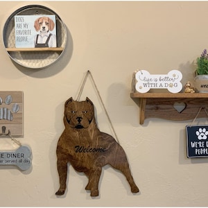 American Bully Wood Door Hanger Welcome Sign - Pitbull - Handmade Gift ...
