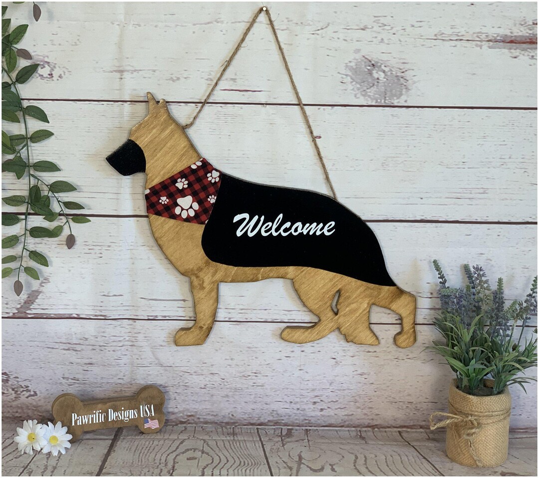 German Shepherd Welcome Sign: Handmade Wood Door Hanger - Etsy