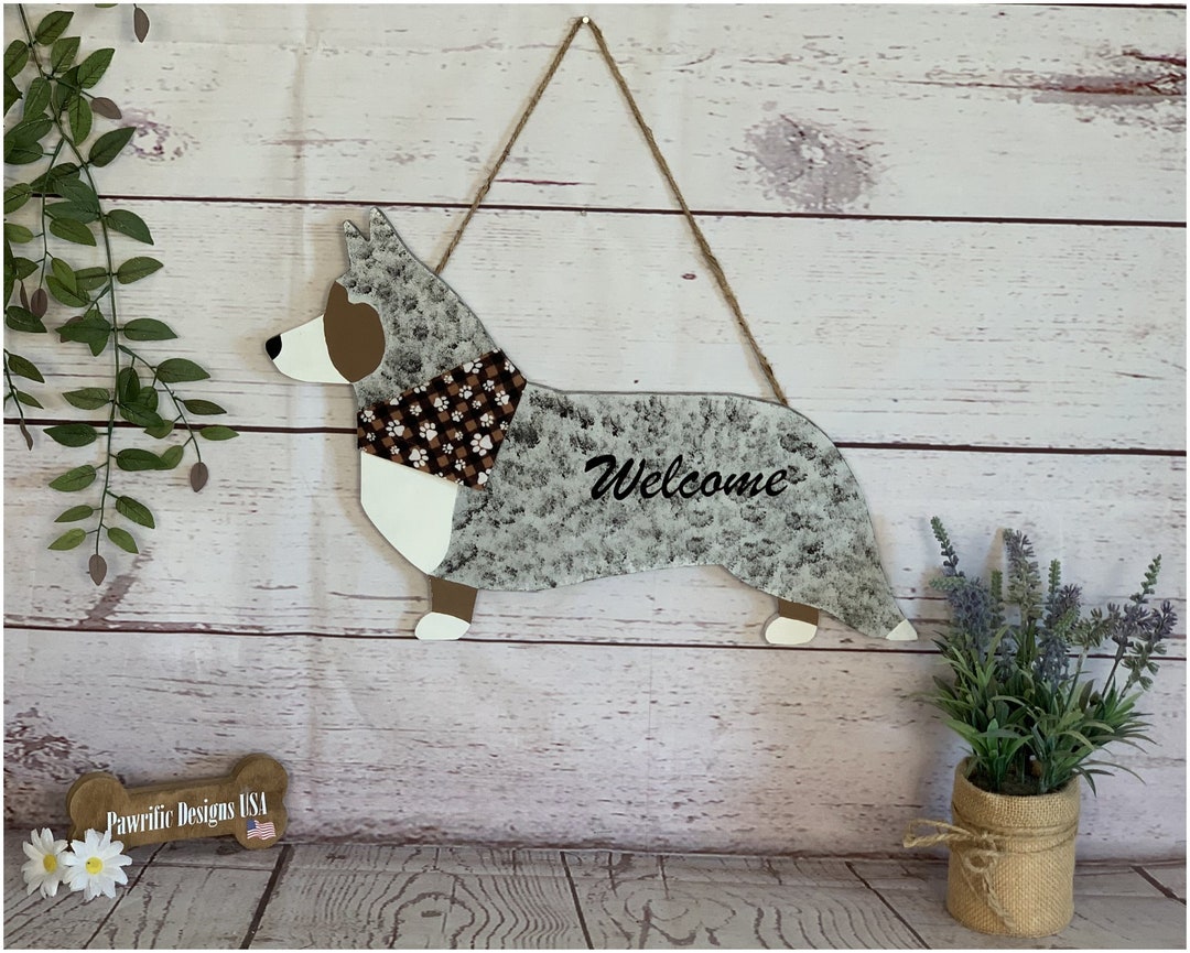 Blue Merle Cardigan Welsh Corgi Door Hanger, Art Wall Hanging Wood ...