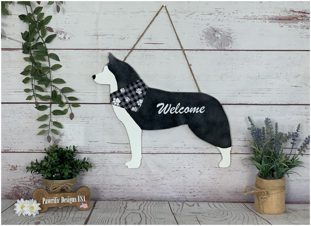 Siberian Husky Wood Door Hanger Welcome Sign - Huskie - Etsy