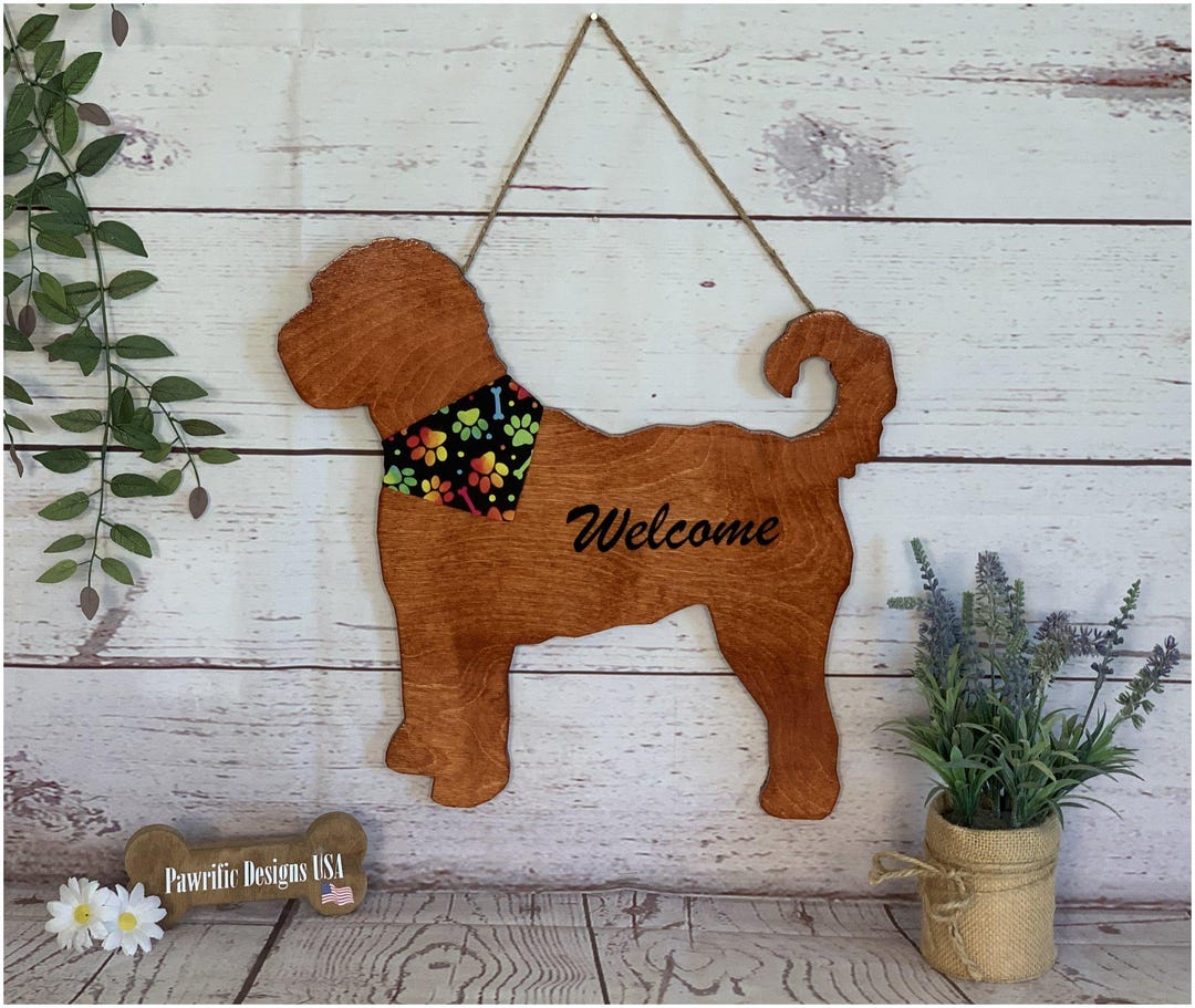 Labradoodle Goldendoodle Wood Door Hanger Welcome Sign - Handmade Gift ...