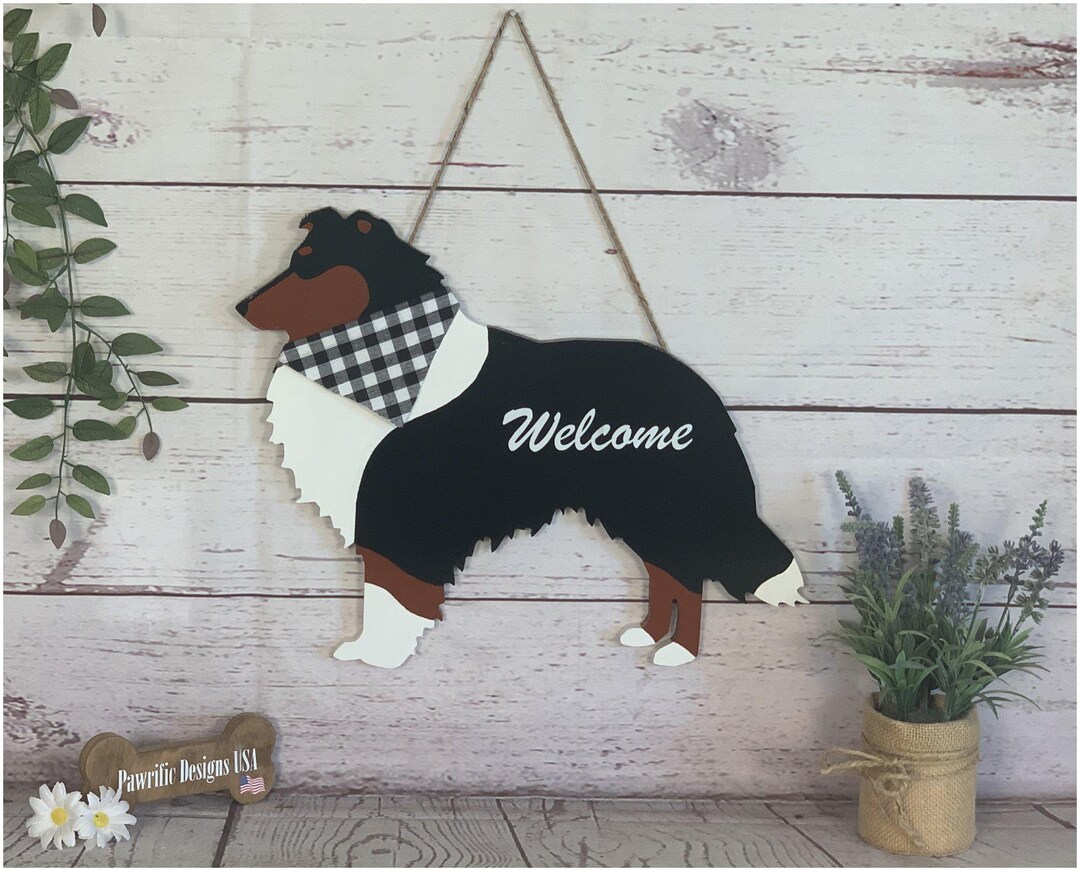 Collie Sheltie Welcome Sign: Handmade Dog Breed Door Hanger - Etsy
