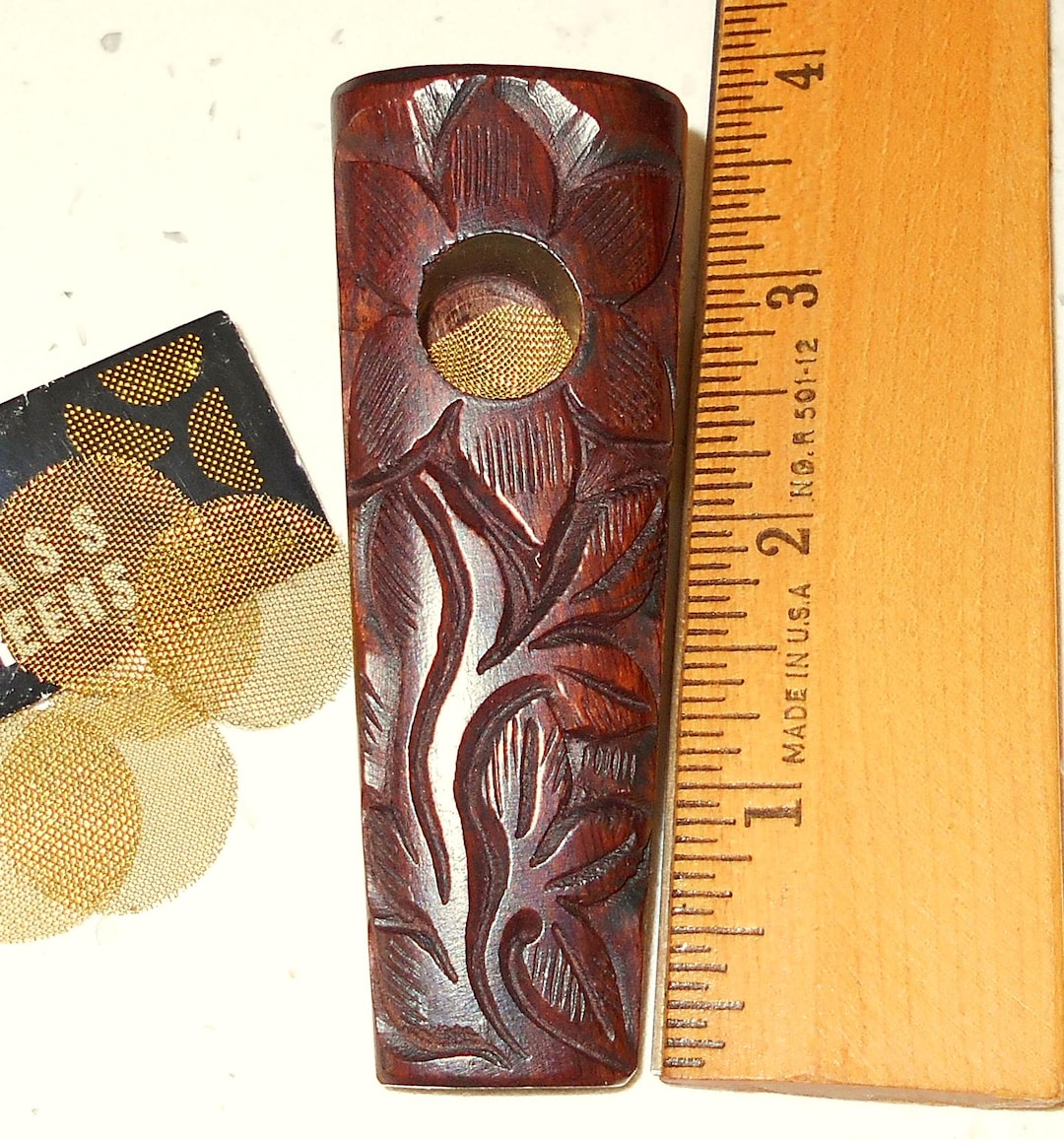 Rosewood Carved Floral Smoking Pipe 3 1/4" Long~pocket/travel Size~free ...