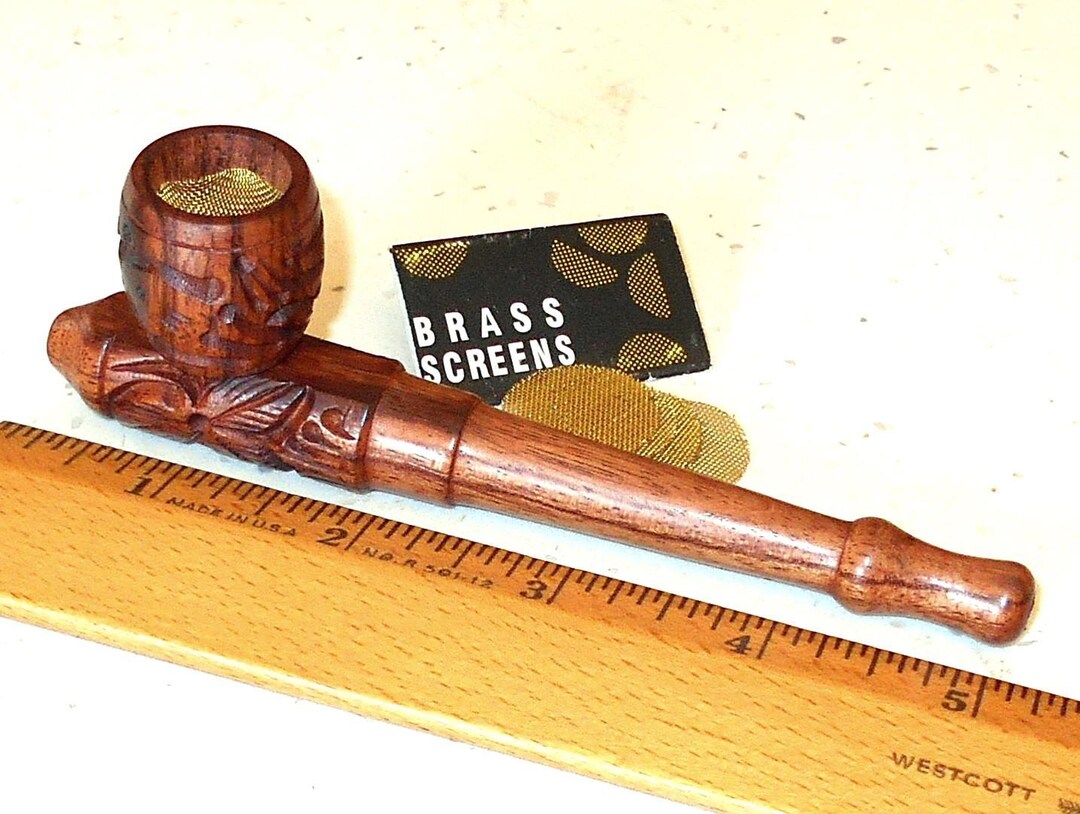Carved Rosewood Smoking Pipe 5" Long W/detachable Bowl~free Brass ...