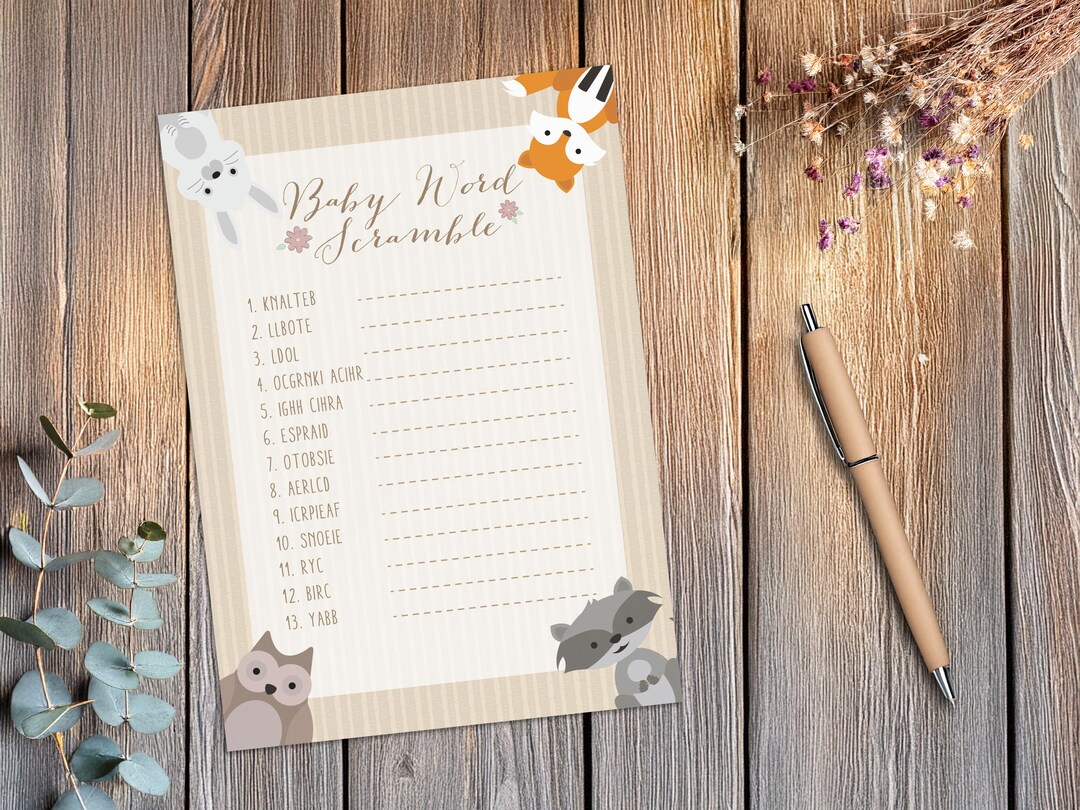 Baby Shower: Word Scramble Game - Woodland Animals (with Answers) - Etsy