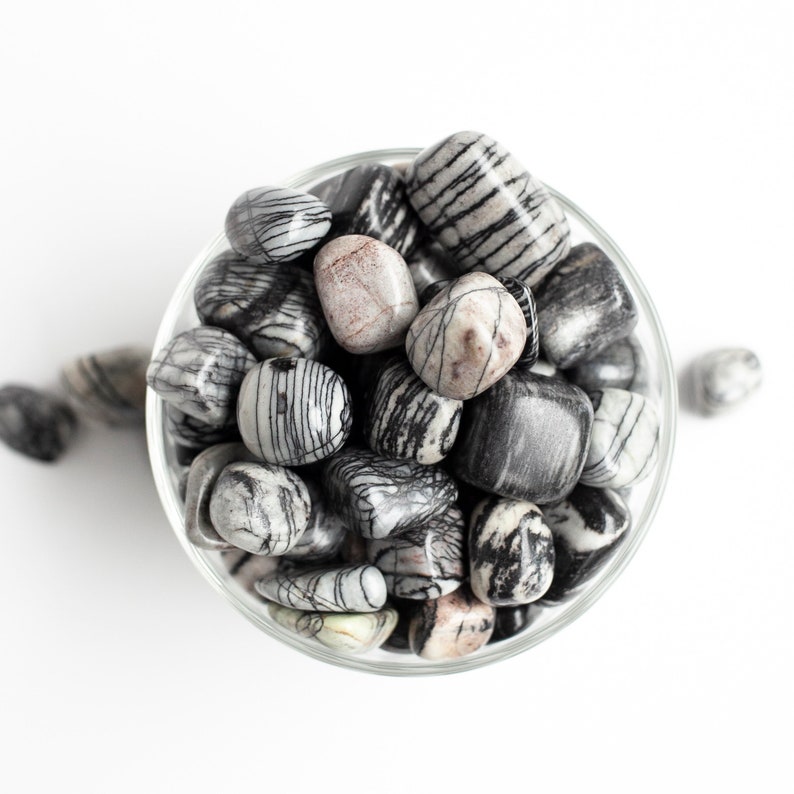 Spiderweb Jasper Stone | 1/2in, White & Black Jasper for Gazing ...