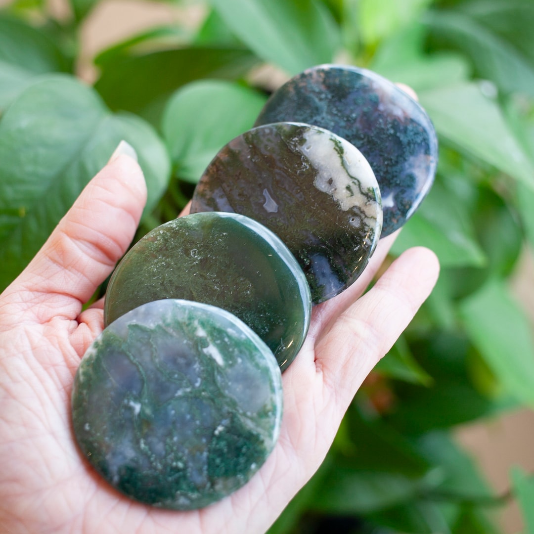 Moss Agate Stone Large Round Moss Agate Palm Stone - Etsy