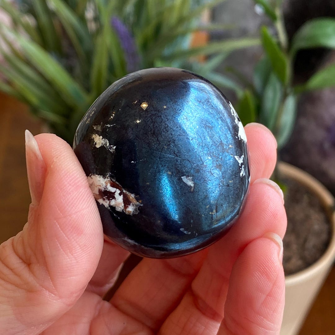 Covellite Stone, Blue Covellite, Metallic Blue, Large, Palm Stone - Etsy