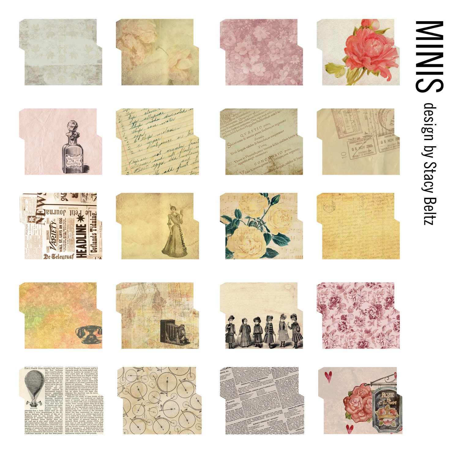 30 Vintage Mini File Folders Digital Print | Etsy