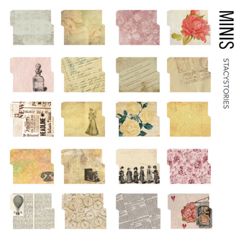 30 Vintage Mini File Folders Digital Print for Junk Journals - Etsy