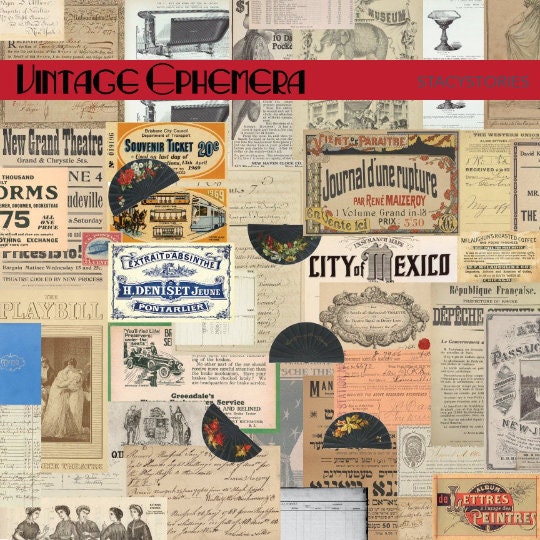 45 Vintage Ephemera Pieces Printable Digital Kit for Junk - Etsy