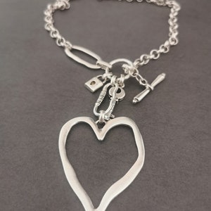 Silver Plated Chunky Chain Long Necklace, Toggle Clasp Rock Style ...
