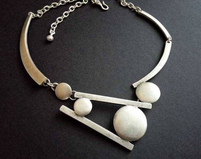 Circles and Lines Abstract Minimalist Necklace: Silver Plated Bold ...