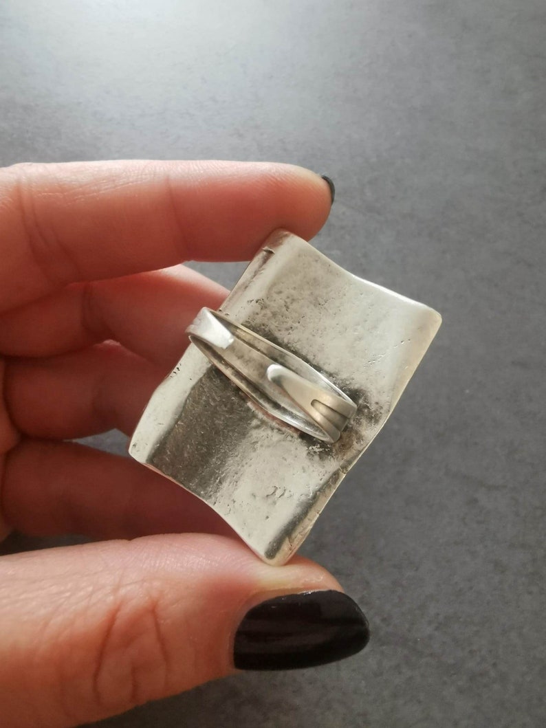 Rectangular Textured Statement Ring: Silver Plated Sculptural ...