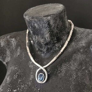 Boho Bold Necklace, Chunky Abstract Blue Faceted Glass Crystal Pendant ...