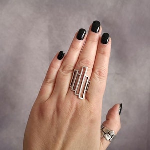 Bohemian Stackable Adjustable Geometric Minimalist Ring, Antique Silver ...