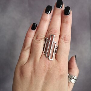 Bohemian Stackable Adjustable Geometric Minimalist Ring, Antique Silver ...