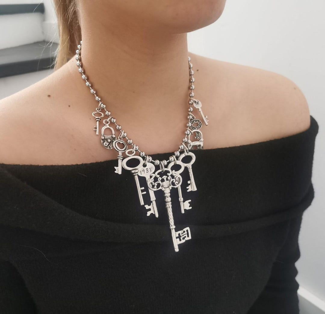 Padlock and Keys Chunky Necklace, Thick Stainless Steel Ball Chain ...