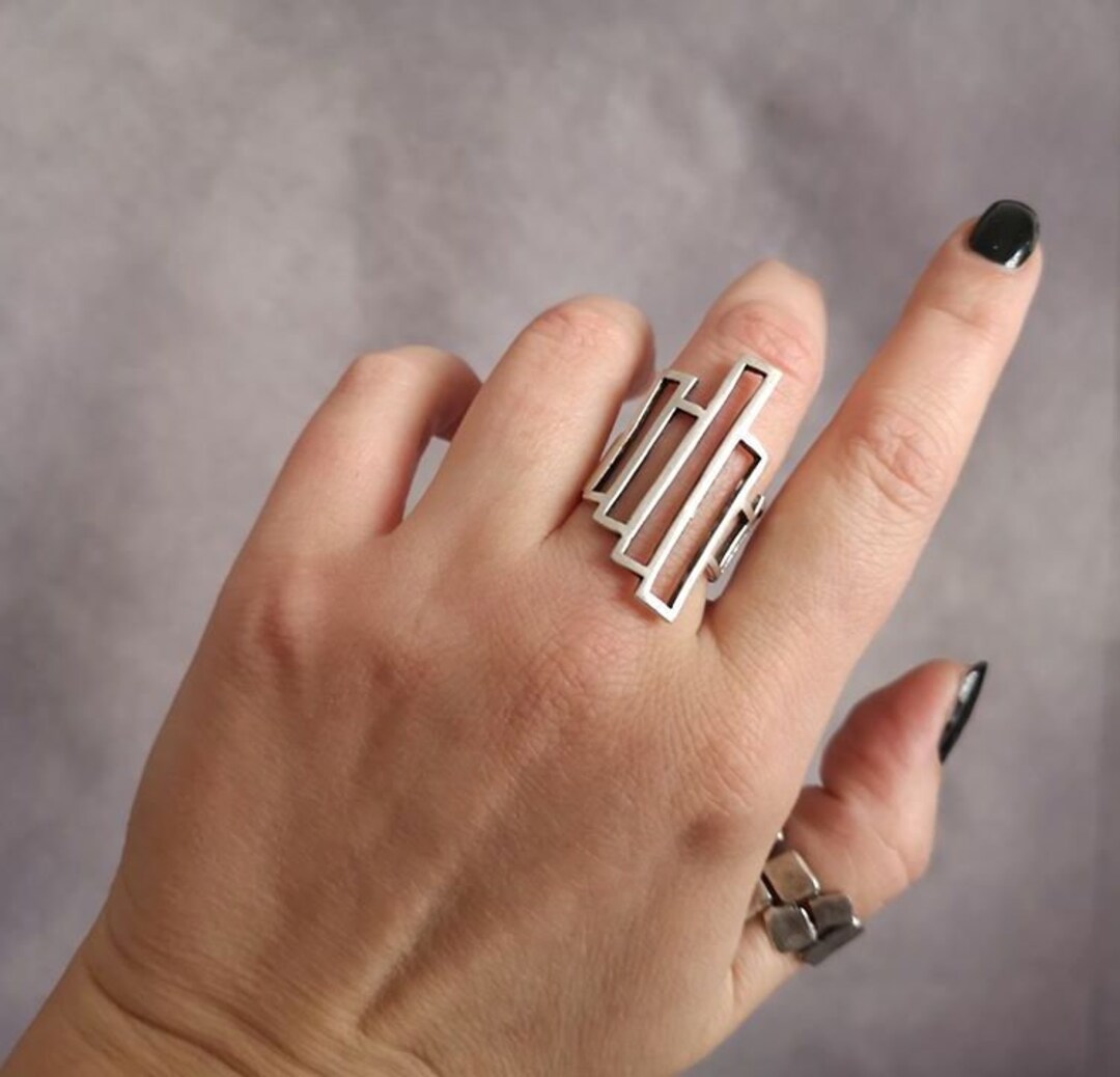 Bohemian Stackable Adjustable Geometric Minimalist Ring, Antique Silver ...