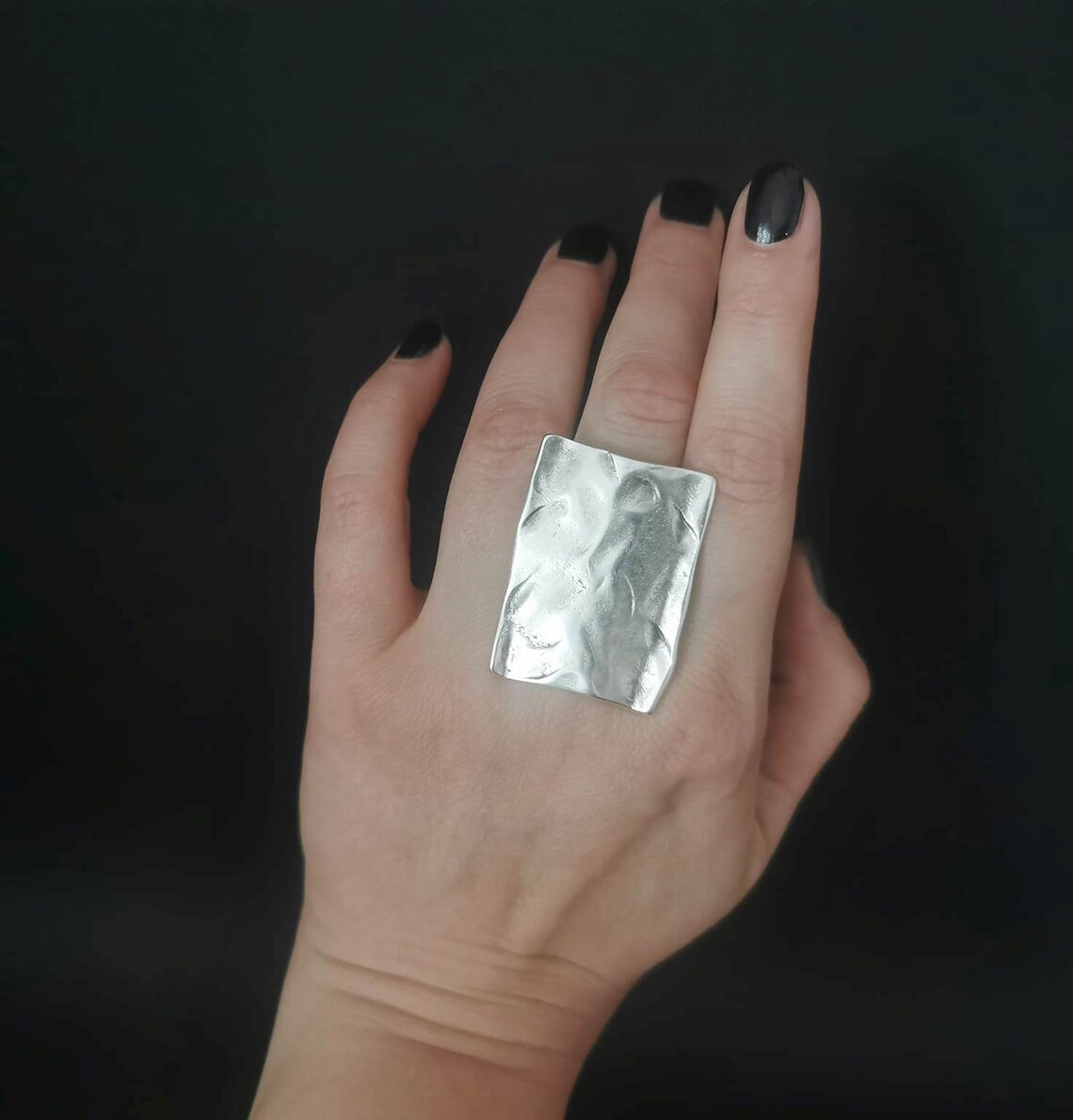 Rectangular Textured Statement Ring: Silver Plated Sculptural ...