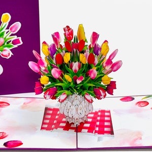 Purple Tulip Vase Pop up Mother's Day Card - 3D Pop up Flower Birthday ...