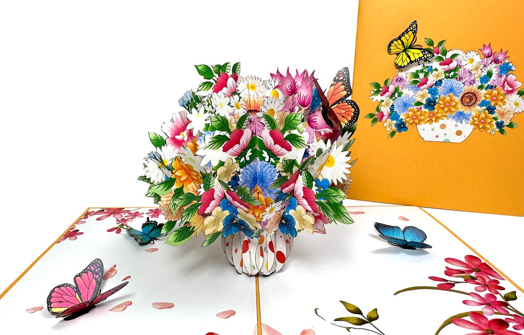 3D Flower Vase With Butterflies - Pop up Mother Day Card - Butterfly ...