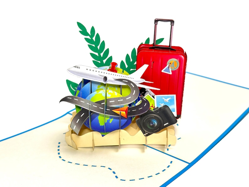 Travel Lover Pop up Birthday Card - Travel Suitcase Pop up Card ...
