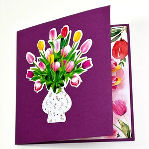 Purple Tulip Vase Pop up Mother's Day Card - 3D Pop up Flower Birthday ...