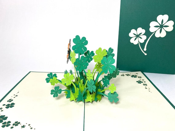 Four Leaf Clover Pop up Lucky Clover Card 3D Handmade St. | Etsy