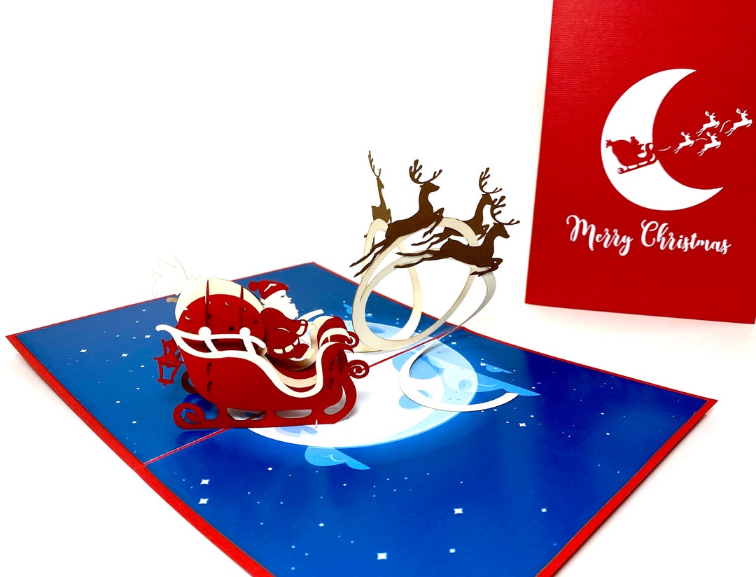 Christmas Night - Flying Santa Sled Christmas Card - Santa Claus ...
