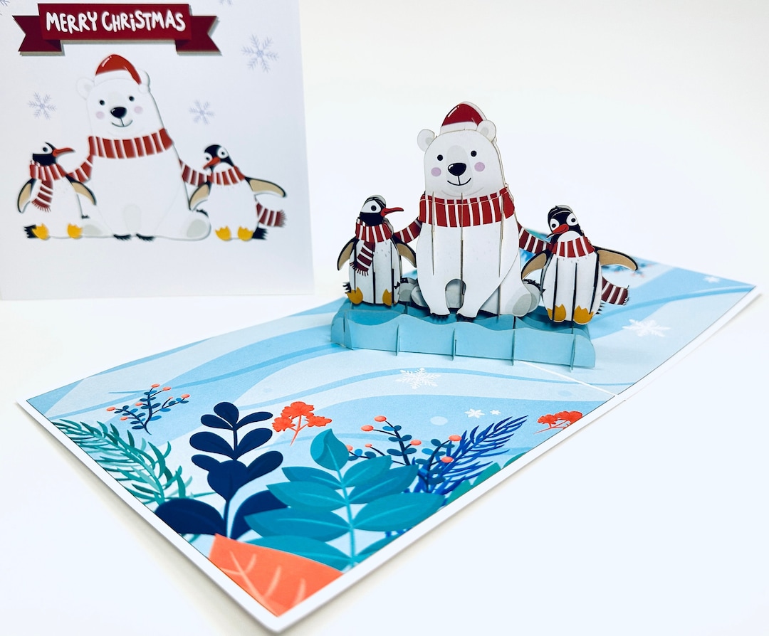 Polar Bear & Penguins Merry Christmas Pop up Card Cute Christmas Card ...