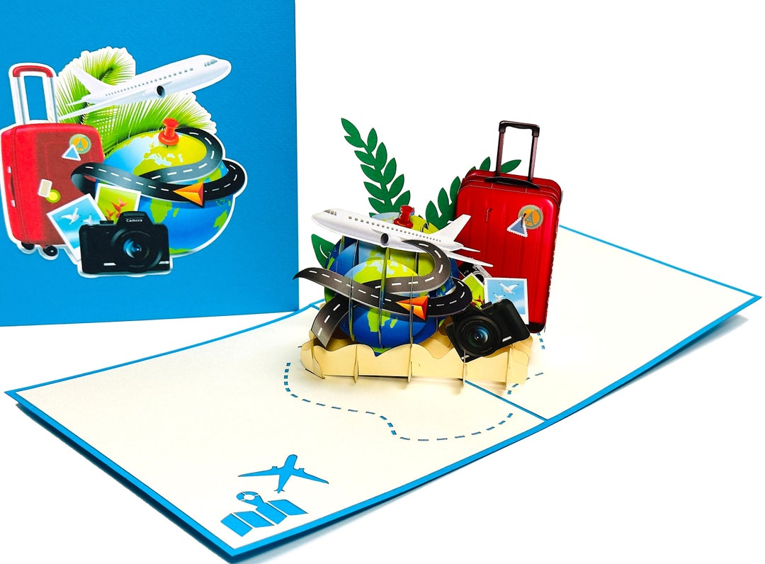 Travel Lover Pop up Birthday Card - Travel Suitcase Pop up Card ...