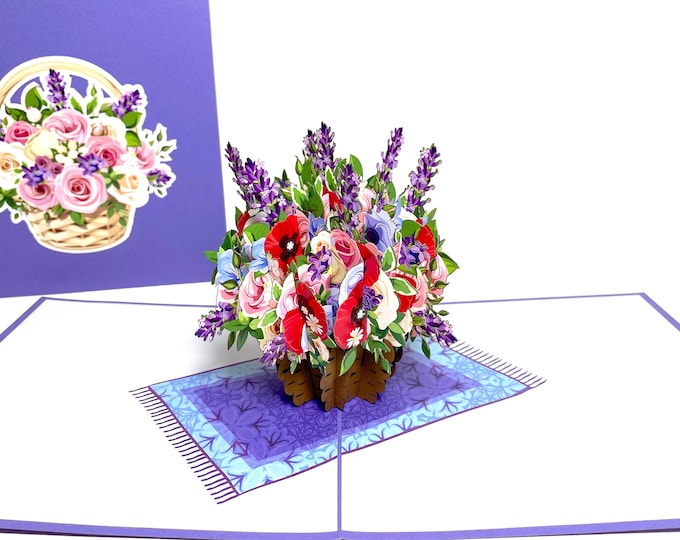 Colorful Roses Basket 3D Card- Handmade Flower Mother's Day Pop up Card ...
