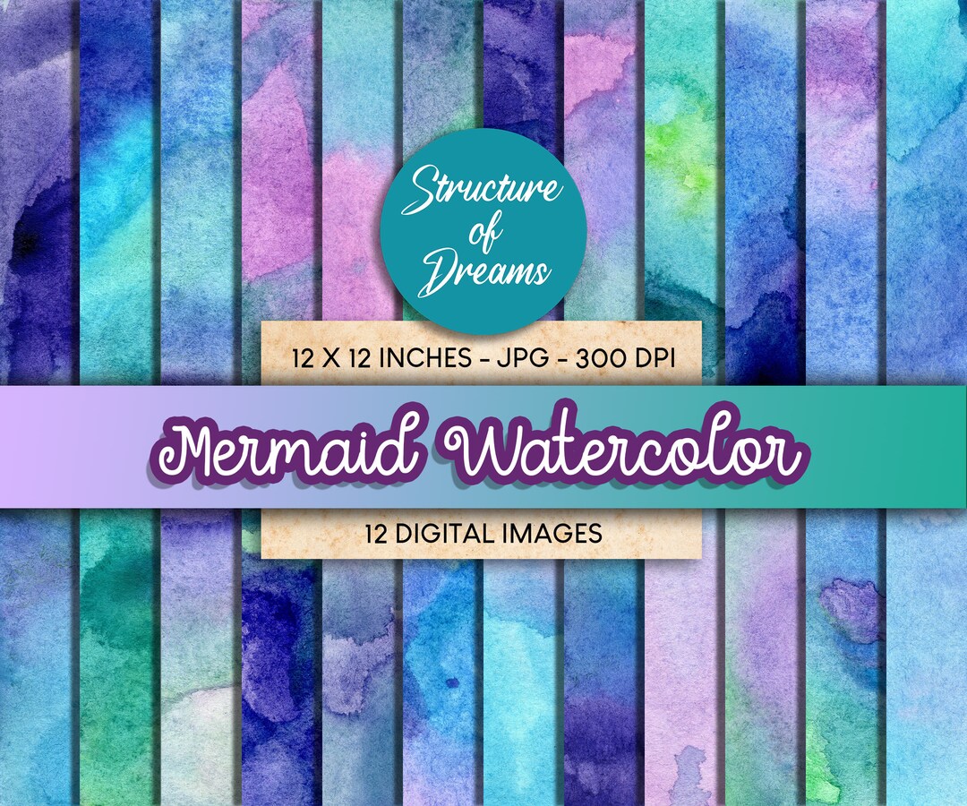 Mermaid Watercolor Textures - Digital Paper Background - Surface Design ...