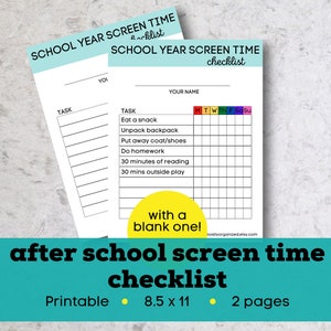 Screen Time Checklist, Screen Time Chart, Screen Time Printable, After ...
