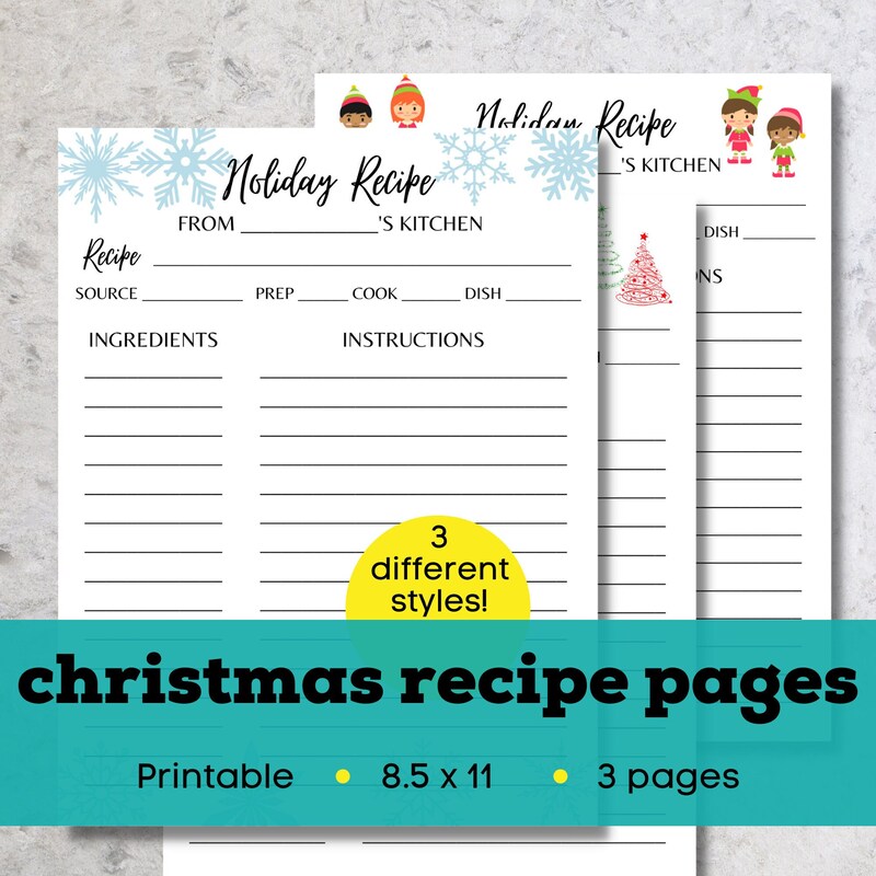 Holiday Recipe Cards - Etsy