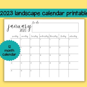 Horizontal Planner Insert, Minimalist 2023 Calendar Printable at a ...