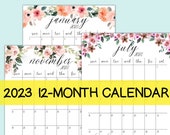 Watercolor 2023 Calendar Printable Monthly Calendar Printable - Etsy