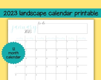 12 Month Calendar Download, Horizontal Planner Insert, Minimalist 2023 ...